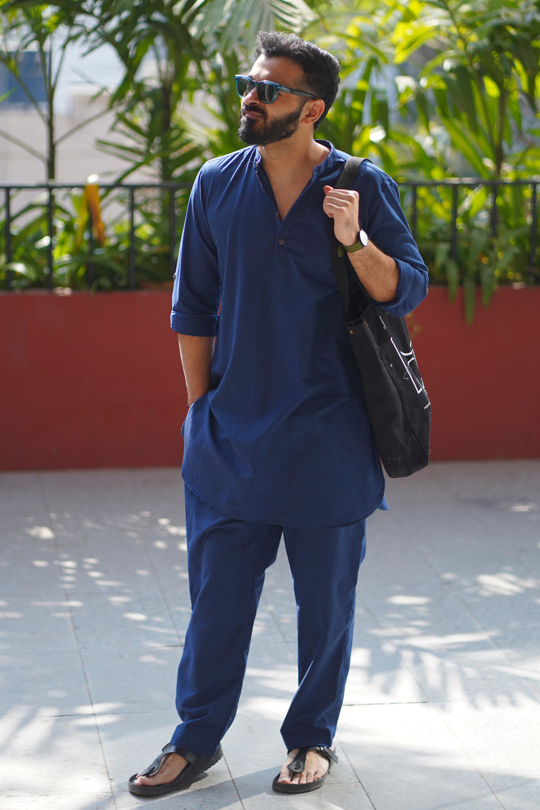 RIVER : Navy Blue Handwoven Cotton Kurta Set | Indian Peacock ...