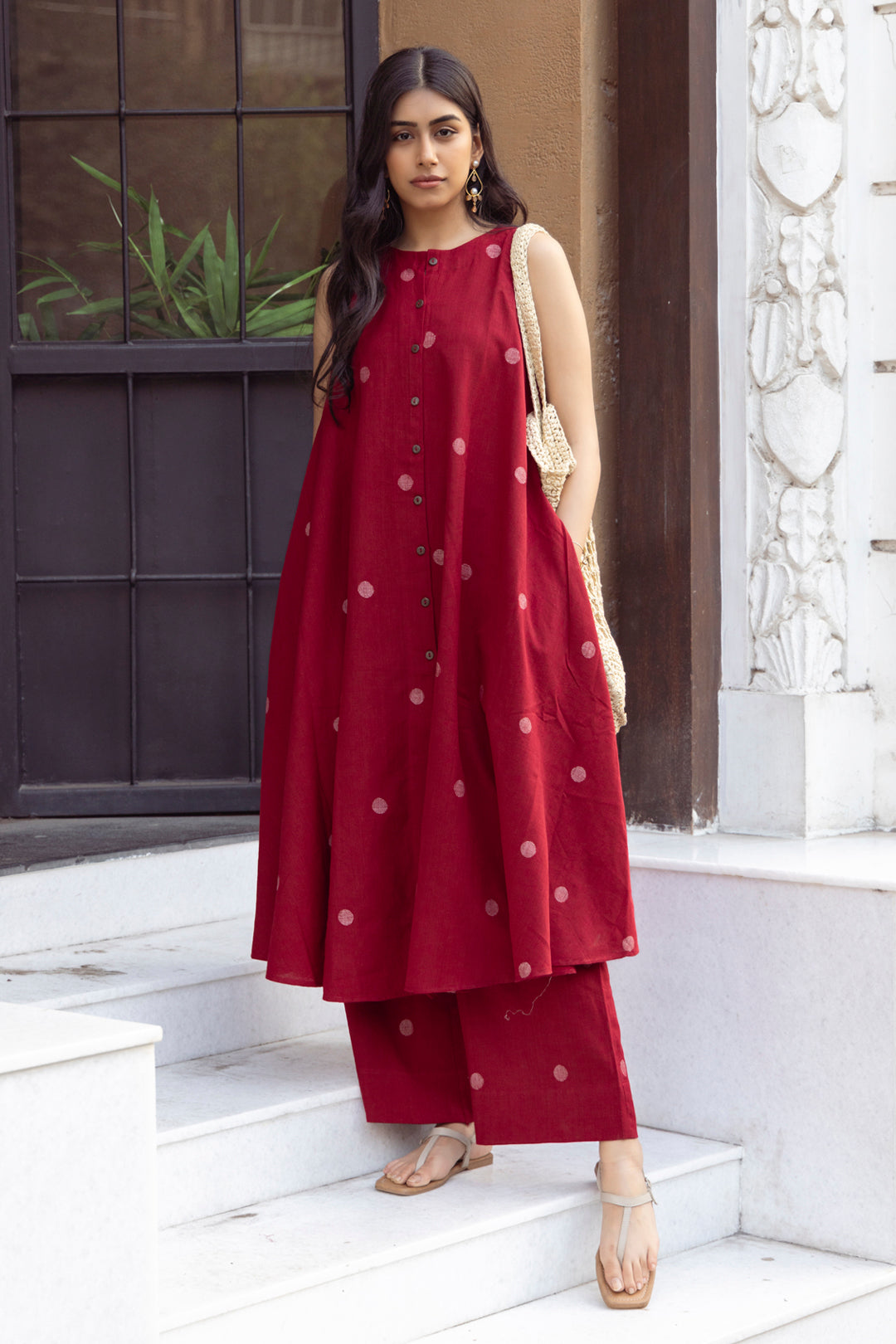 Arya Jamdani Deep Red Co-ord Set – Indianpeacock