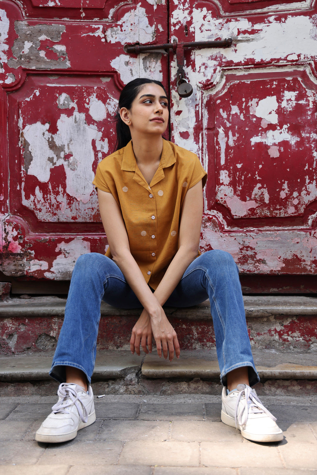 JUNO Handwoven Jamdani relaxed shirt – Indianpeacock