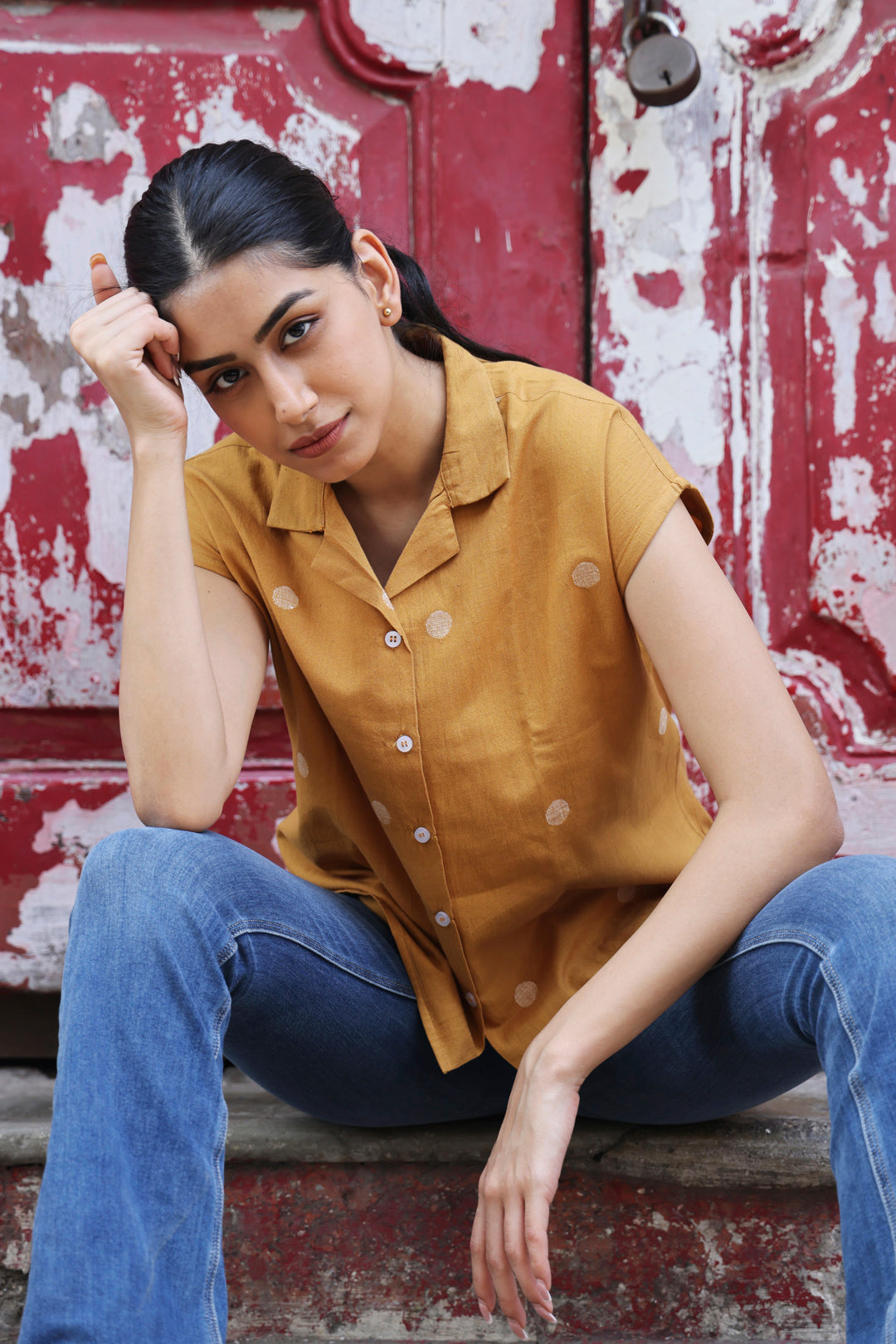 JUNO Handwoven Jamdani relaxed shirt – Indianpeacock